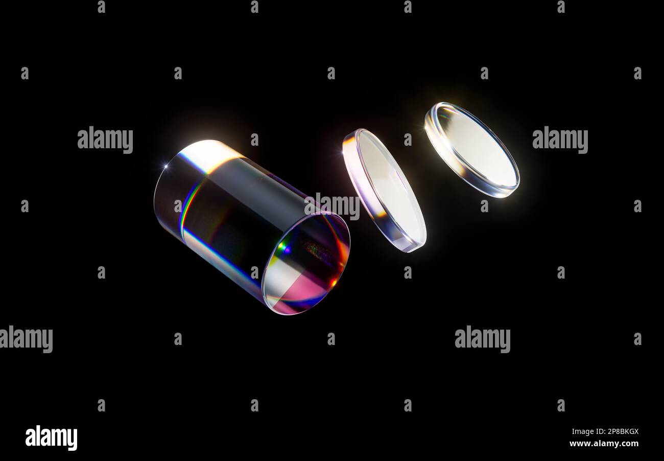 Glass geometries with dispersion colors, 3d rendering. Digital drawing ...