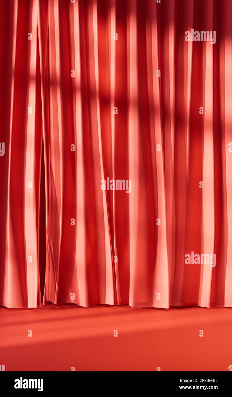 Red curtain with sunlight comes in, 3d rendering. Digital drawing Stock ...