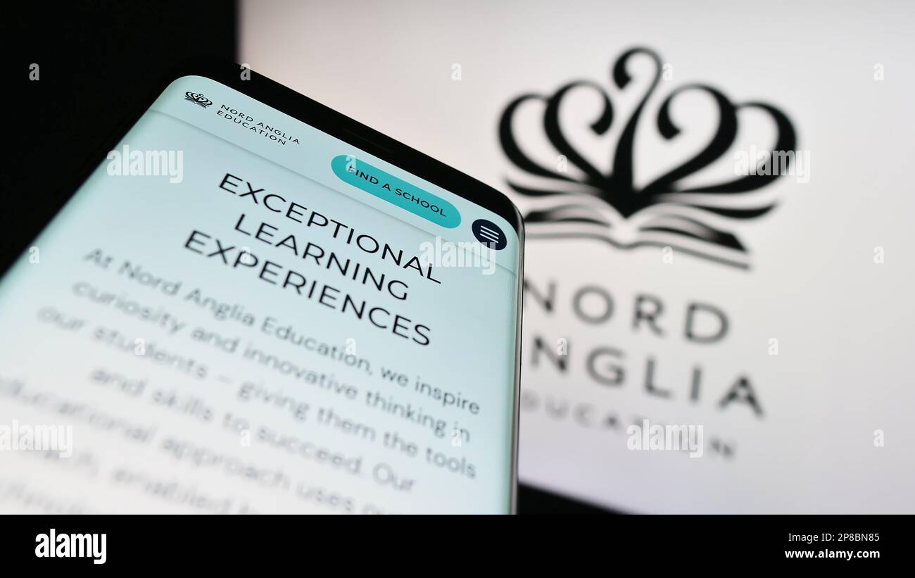 Smartphone with webpage of schooling company Nord Anglia Education ...