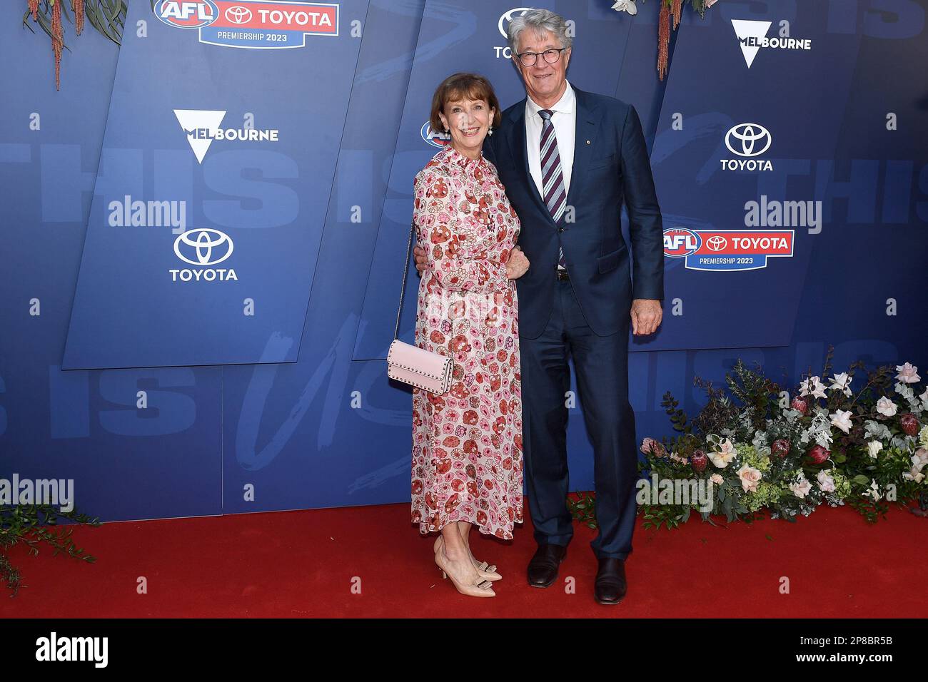 Helen Sykes and Mike Fitzpatrick arrive during the 2023 AFL Premiership ...