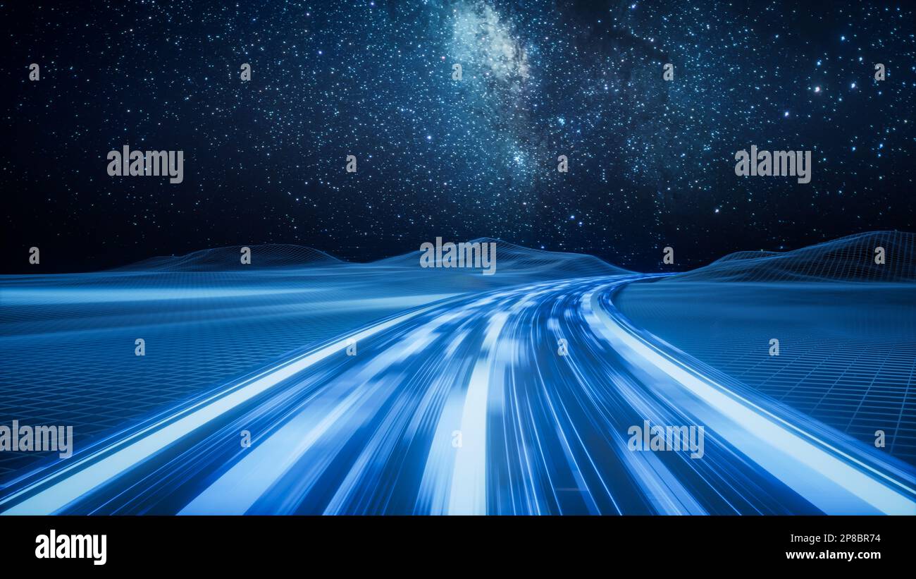Highway road with digital space background, 3d rendering. Digital ...