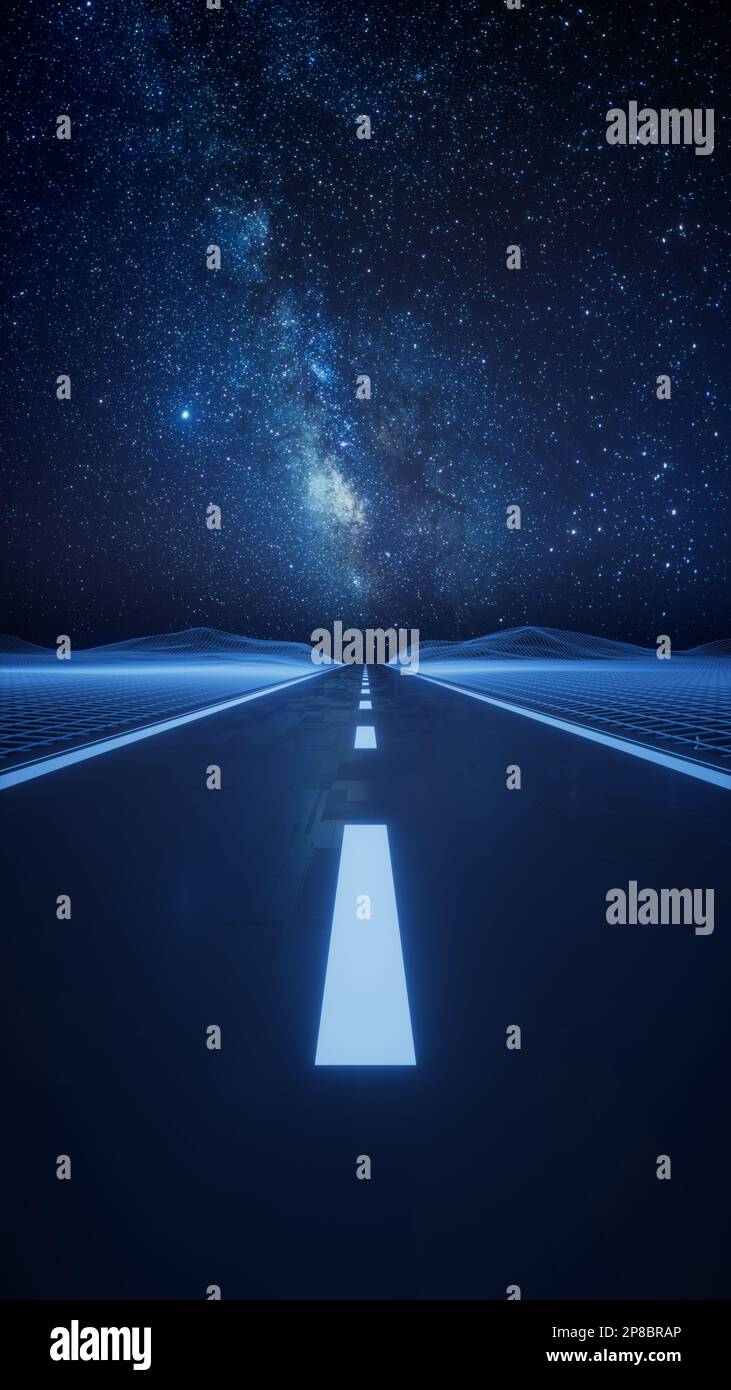 Highway road with digital space background, 3d rendering. Digital ...