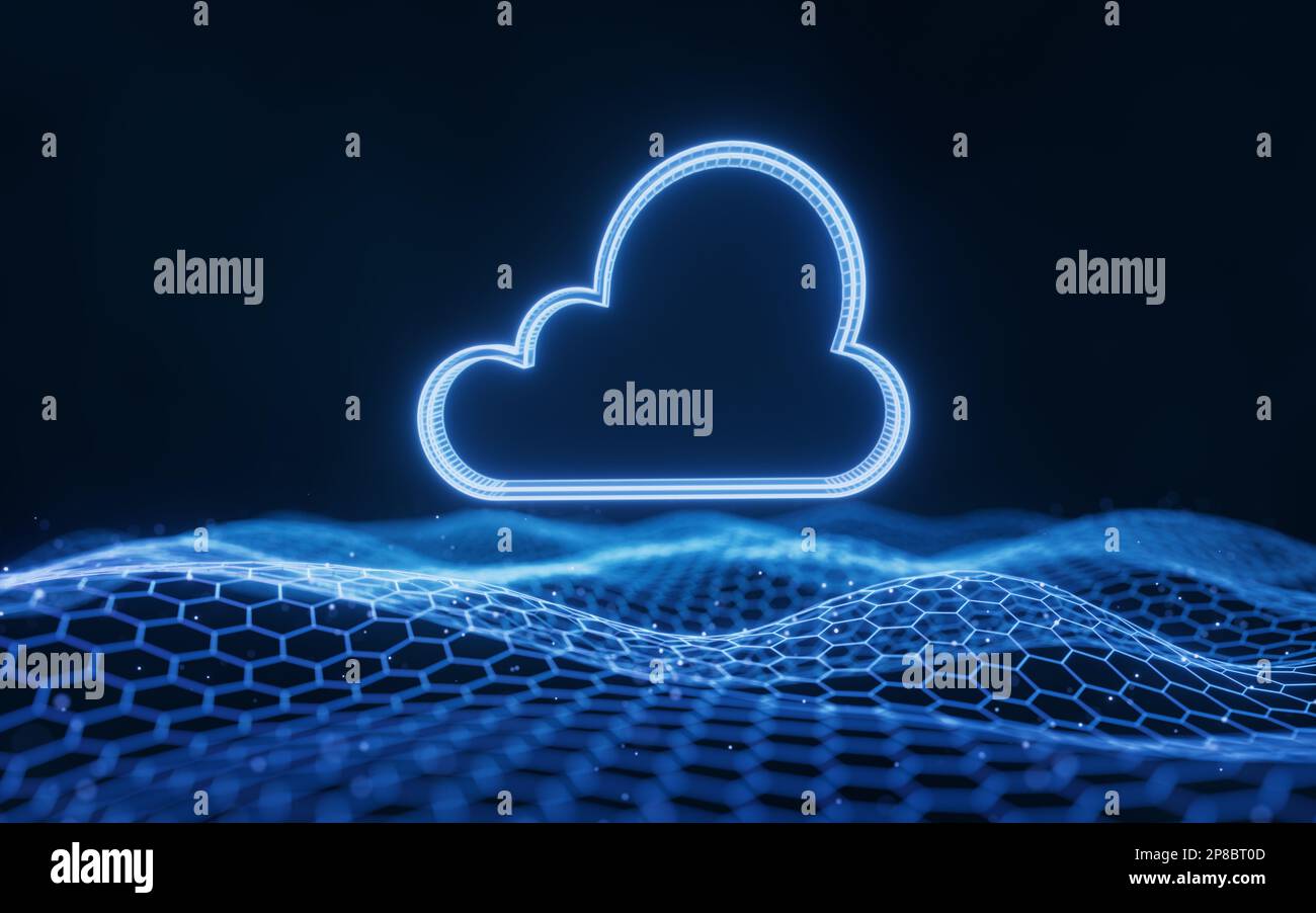 Cloud computing with digital grid, 3d rendering. Digital drawing Stock Photo - Alamy