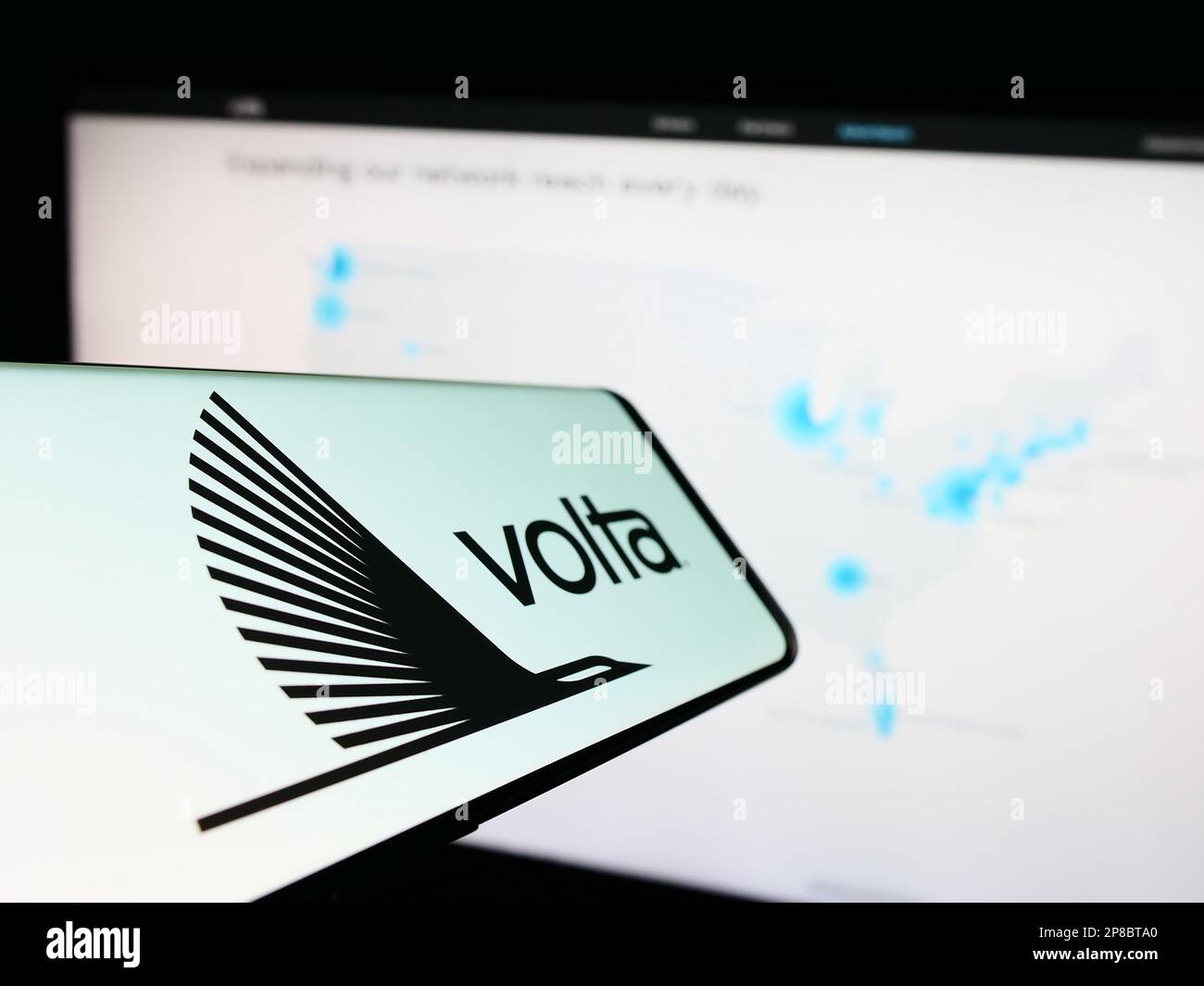 Smartphone with logo of American EV infrastructure company Volta ...