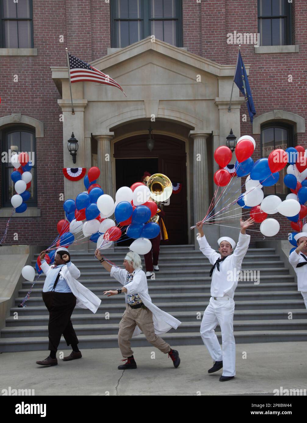 Actors portraying characters from Universal Studios films exit the ...