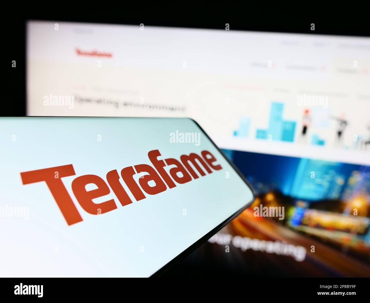 Smartphone with logo of Finnish battery chemicals company Terrafame Oy ...