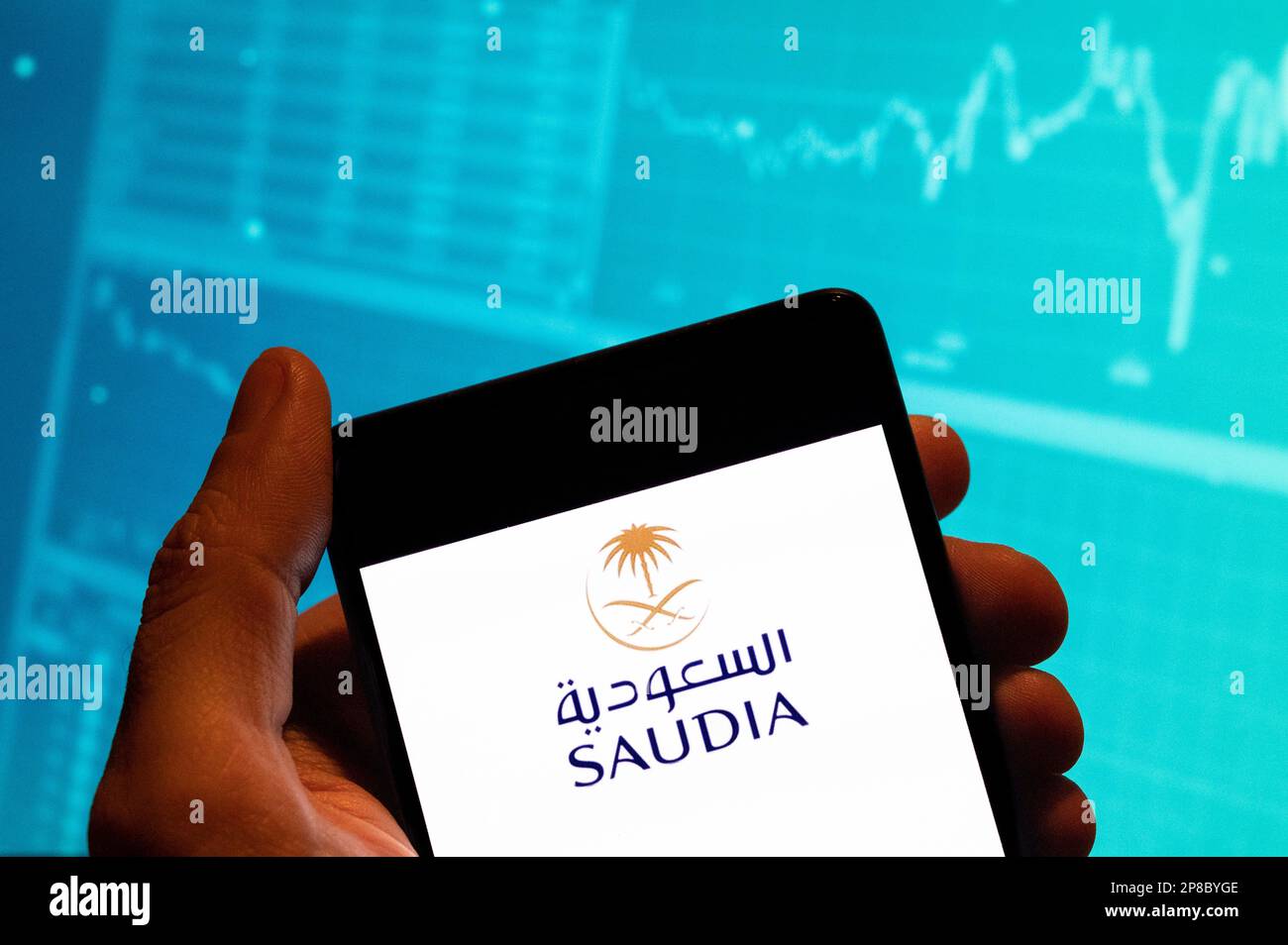 In this photo illustration, the Saudi Arabian Airlines (Saudia) logo is ...
