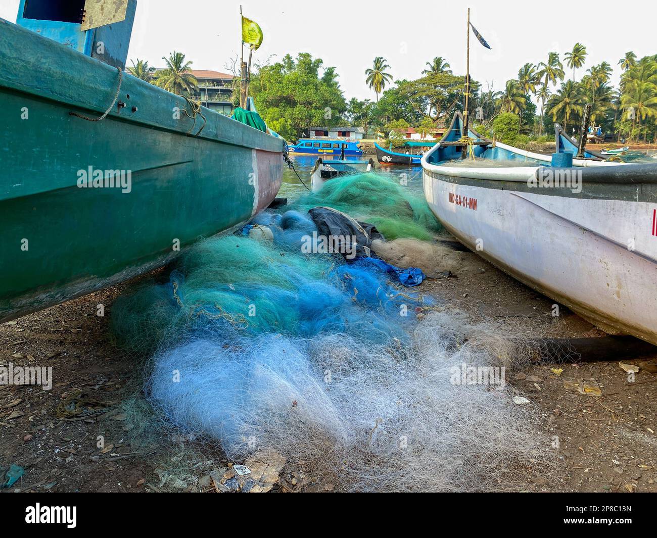 Sinquerim, Goa, India - January 2023: Colorful fishing nets and fishing ...