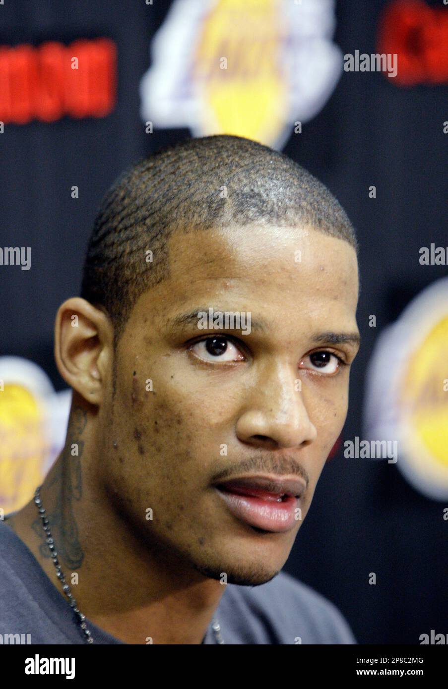 Los Angeles Lakers' Trevor Ariza speaks during a Lakers NBA post ...