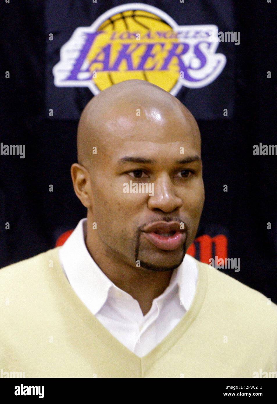 Los Angeles Lakers star Derek Fisher speaks at a news conference to ...