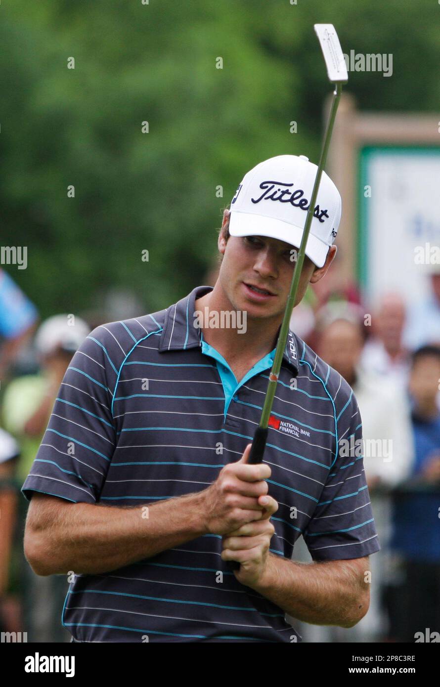 Andrew Parr of Canada putts on the practice green in preparation for ...
