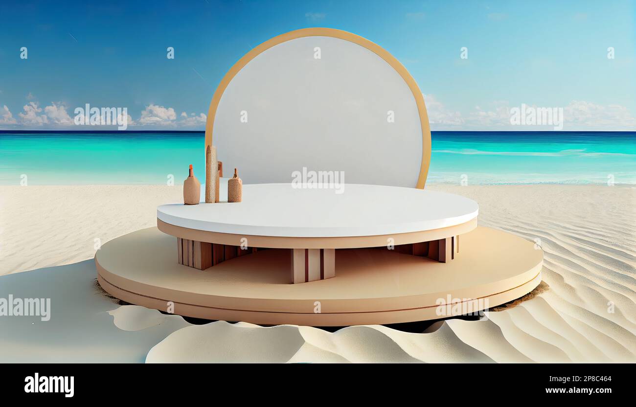 Minimal modern product display podium on beach with summer sea Stock ...