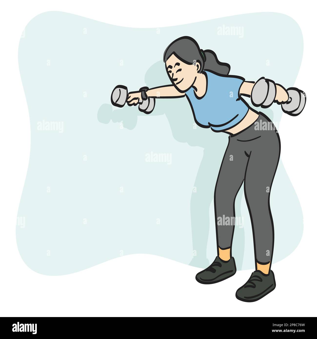 line art woman holding dumbbells to exercise illustration vector hand drawn isolated on white ...