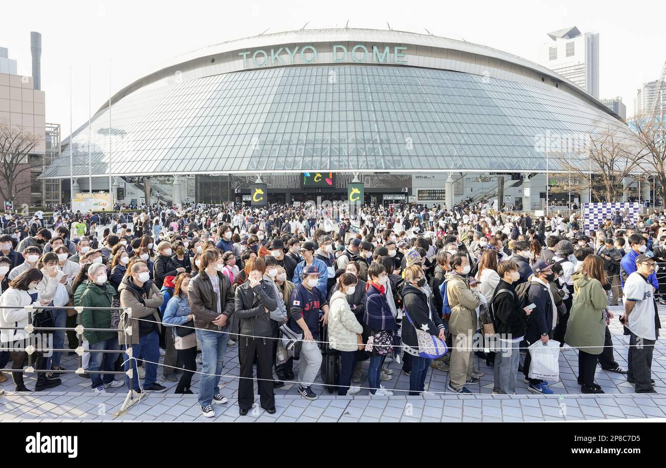 Fans gather in front of Tokyo Dome in Tokyo on March 9, 2023, ahead of ...