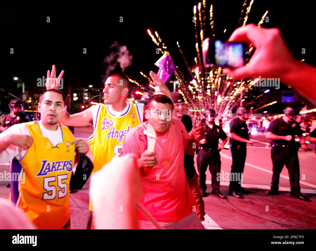 Los Angeles Lakers fans celebrate their teams victory in the NBA Finals ...