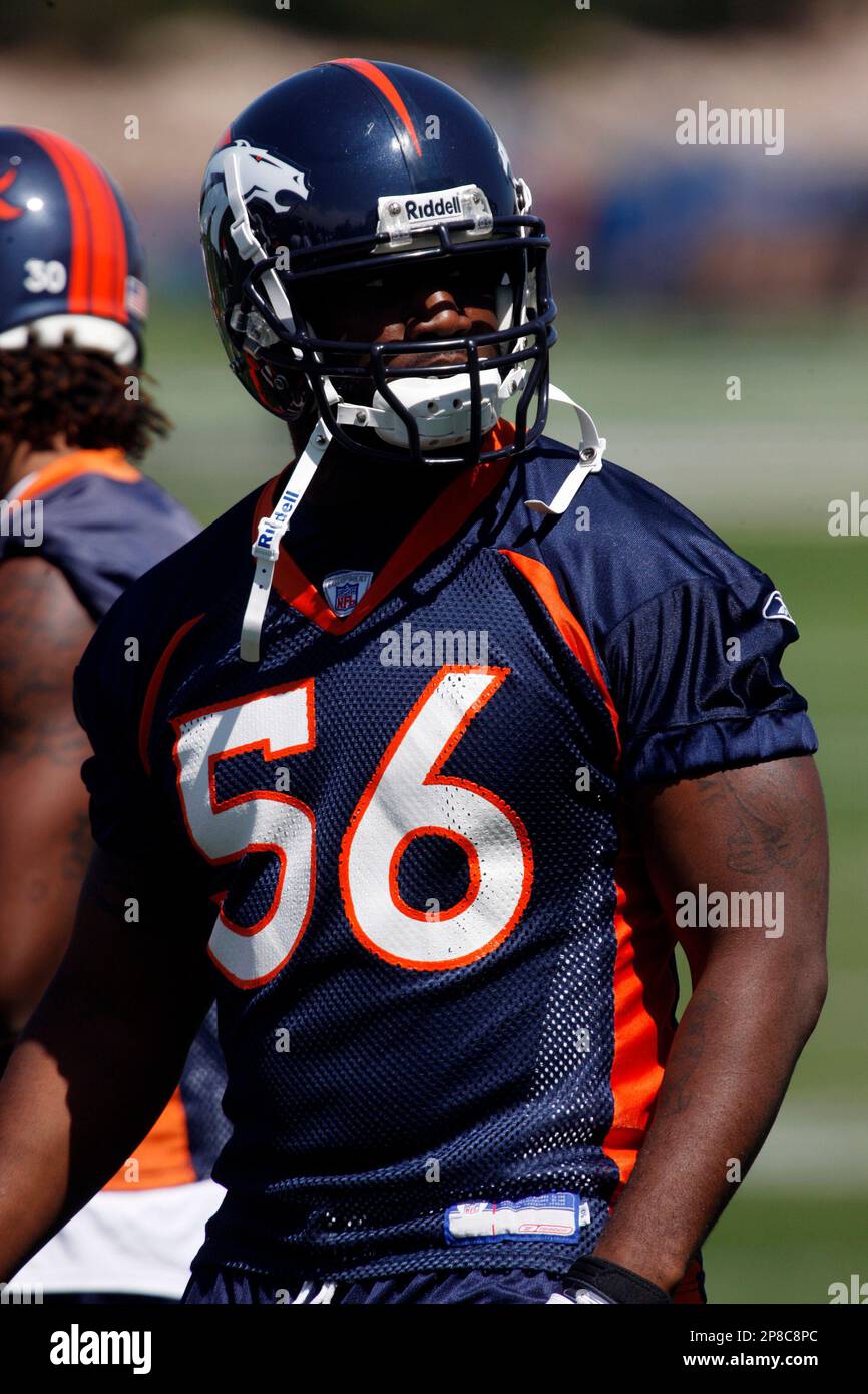 Denver Broncos rookie linebacker Robert Ayers takes part in drills ...