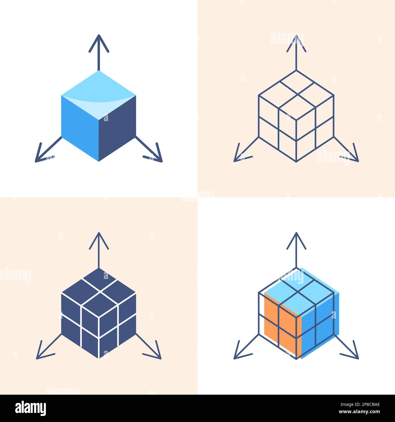 3d object modeling concept icon set in flat and line style. Modern ...
