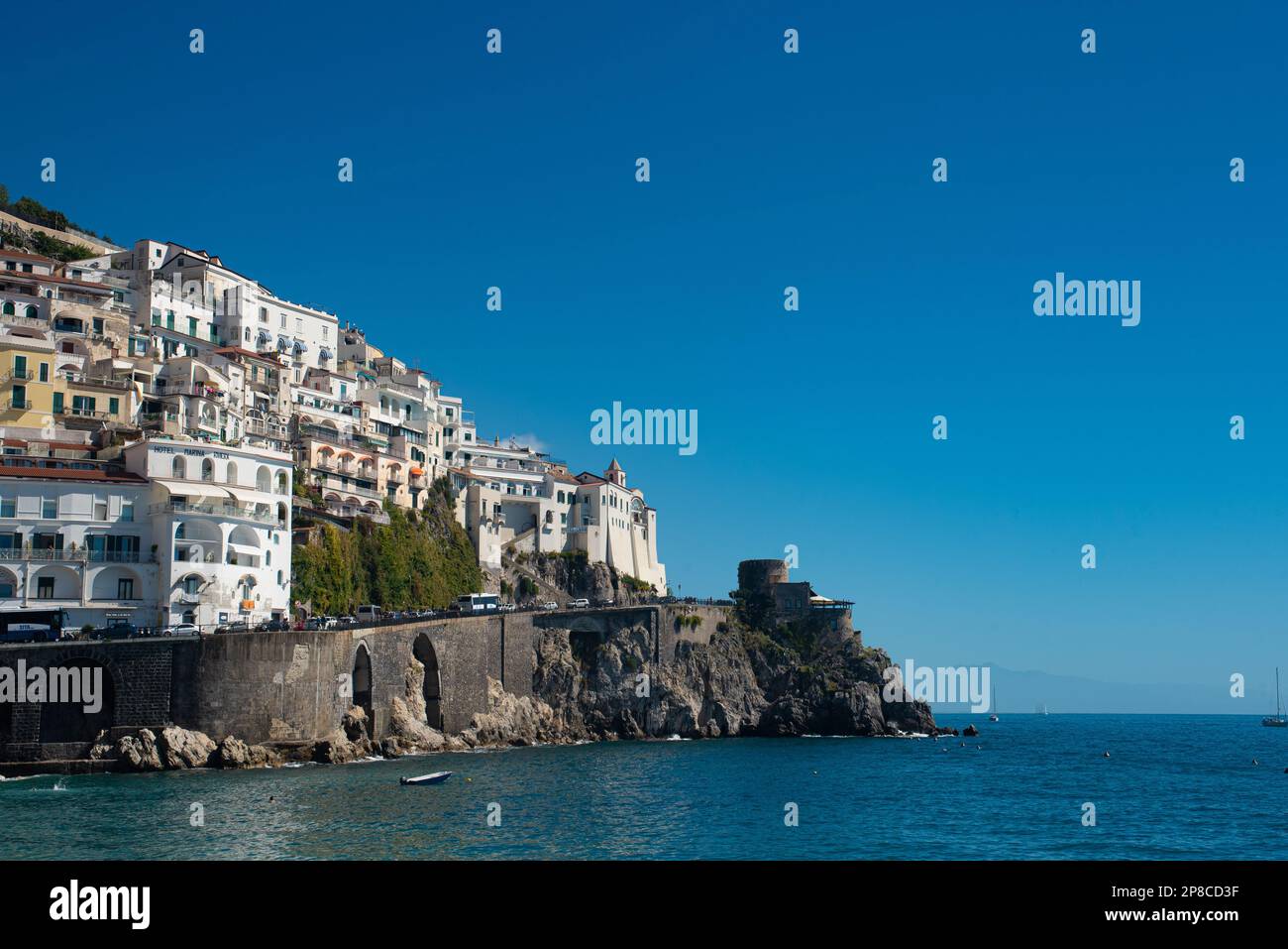 A landscape view of Atrani town at famous Amalfi coast, Italy Stock ...
