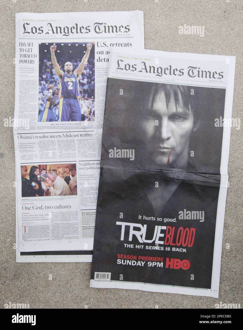 The Los Angeles Times newspaper is photographed with a full-page ...