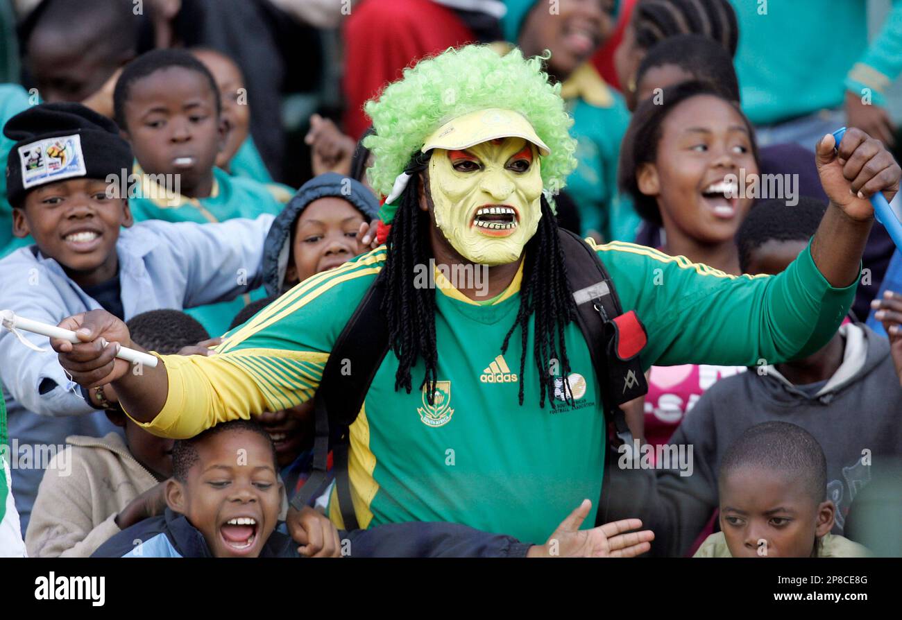 South African fans are seen prior to the start of a training soccer ...