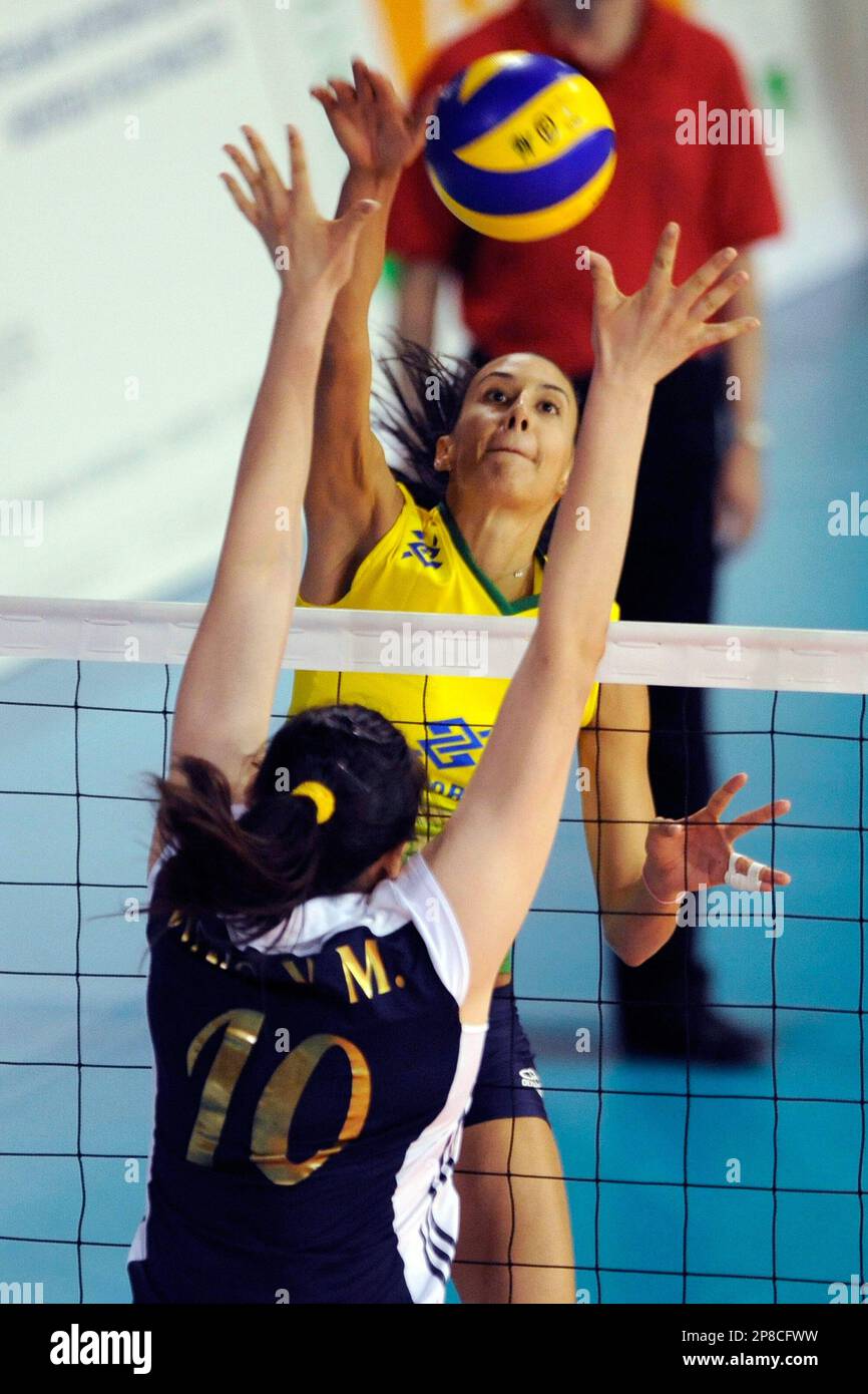 Brazil's Sheila Castro, right, in action against China's volleyball ...