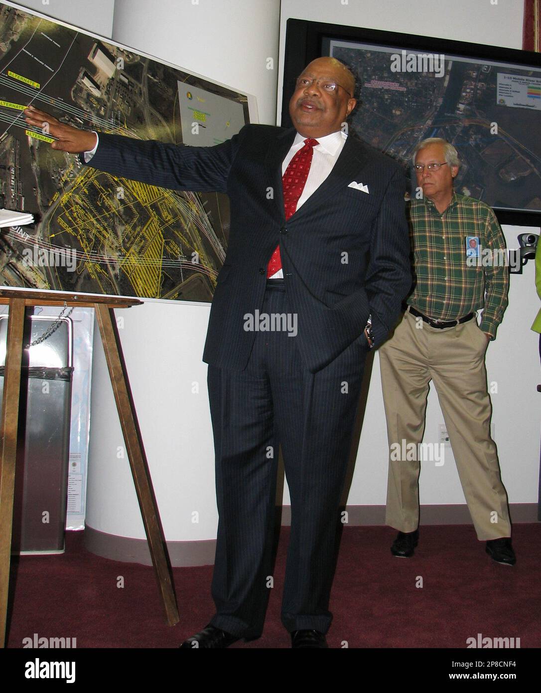 Mobile, Ala. Mayor Sam Jones, left, points to a map Wednesday, June 10 ...