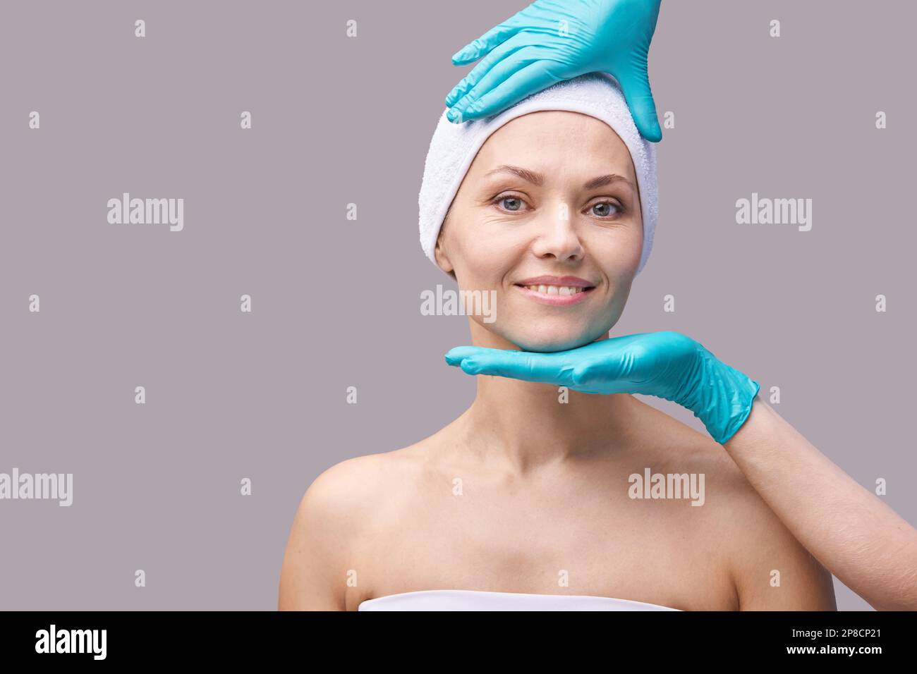 Young pretty woman studio portrait. Cosmetology concept. Esthetic woman ...