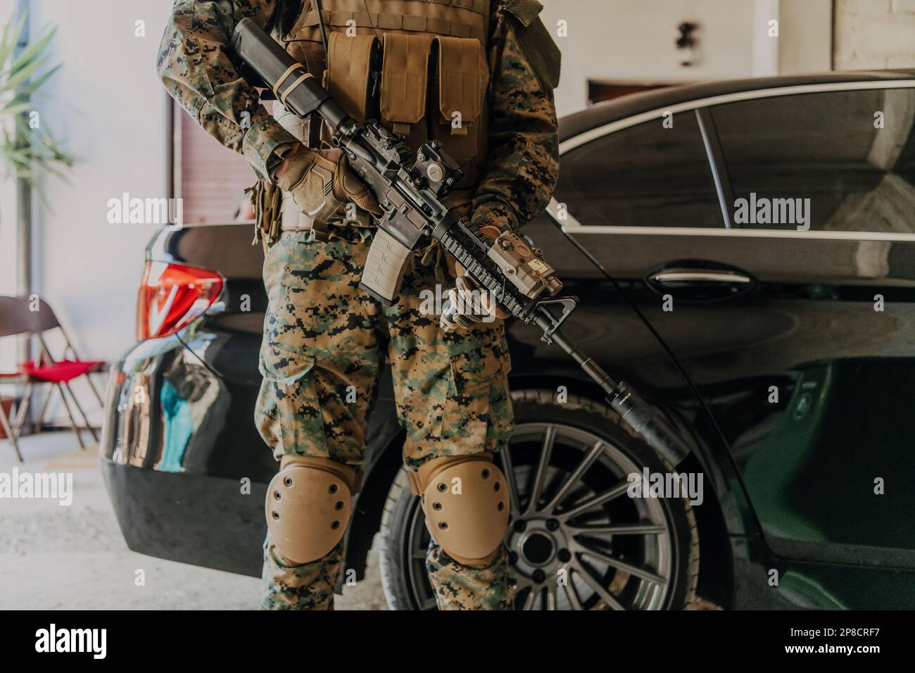 American marine corps special operations soldier preparing tactical and ...