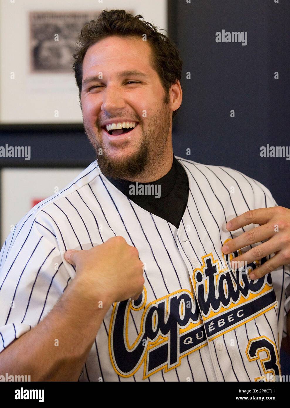 Former Major League Baseball reliever Eric Gagne smiles at a news ...