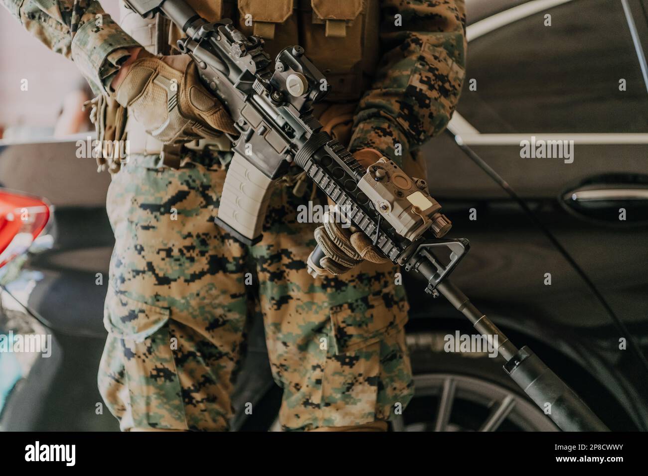 American marine corps special operations soldier preparing tactical and ...