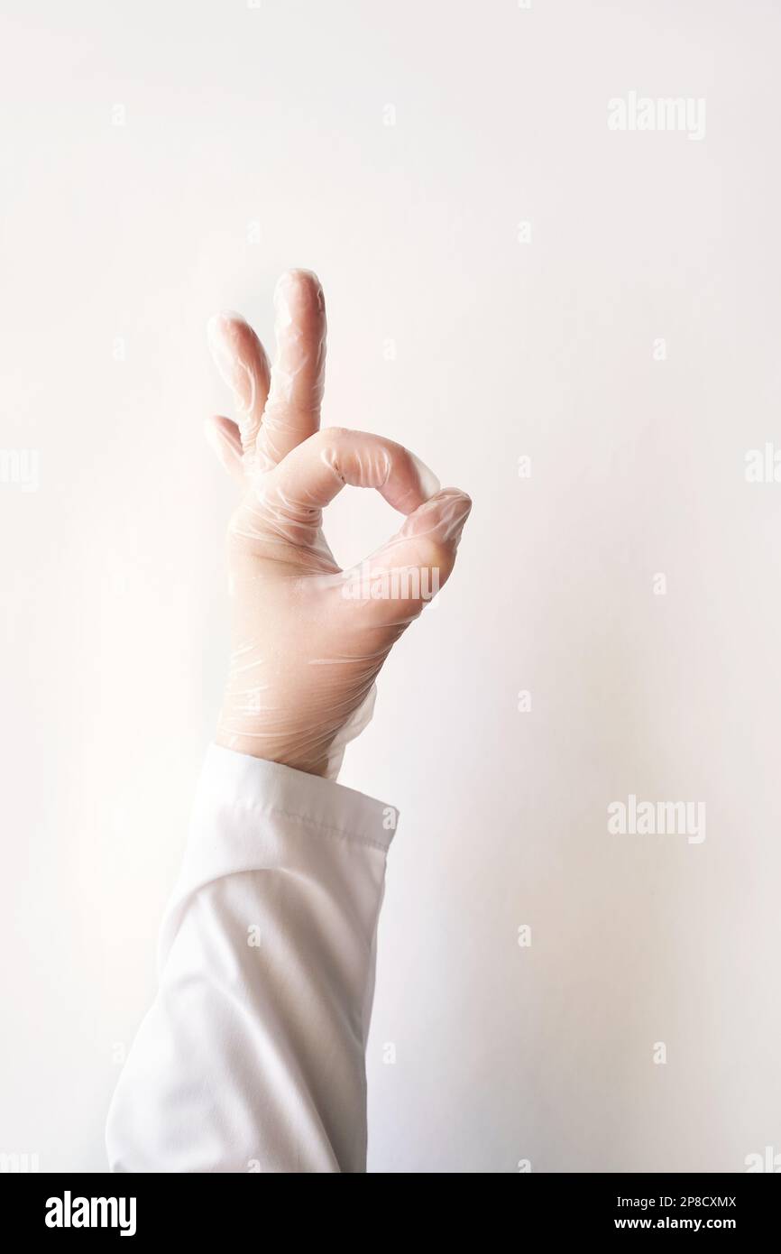 Ok approval signal. Medical glove. Surgery doctor hand. Medicine ...