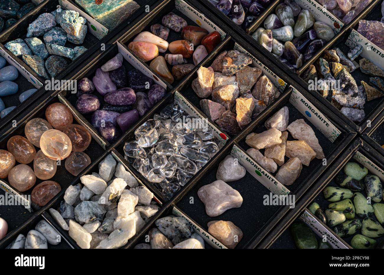 market stall of esoteric lucky stones Stock Photo - Alamy