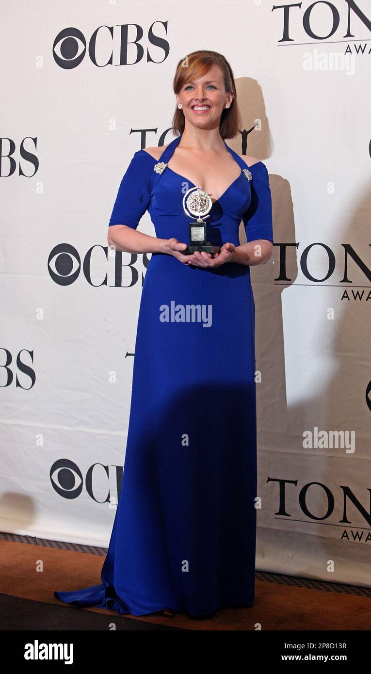 Alice Ripley holds her trophy for Best Performance by a Leading Actress ...