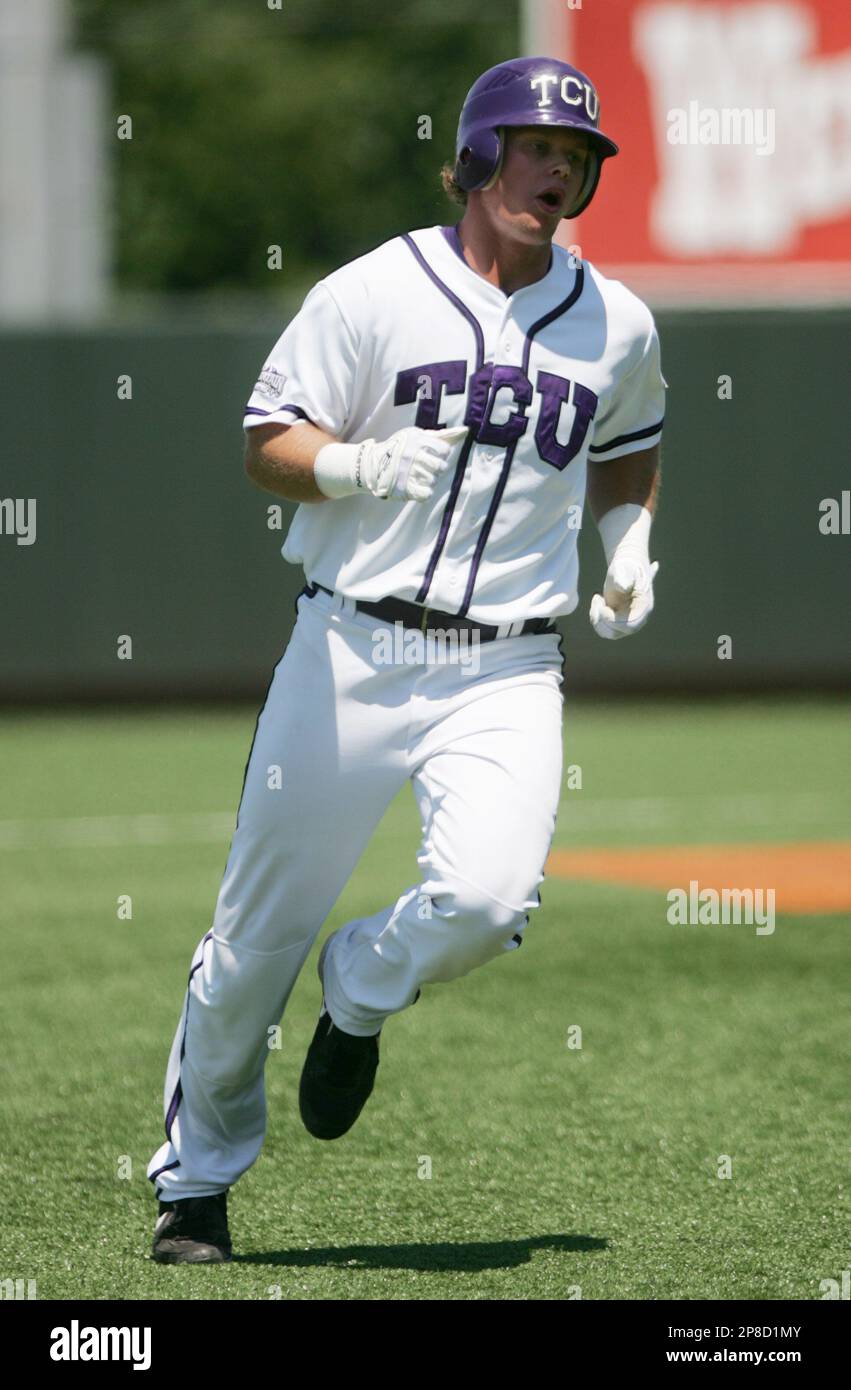 TCU's Matt Vern rounds second base after hitting a two-run home run in ...