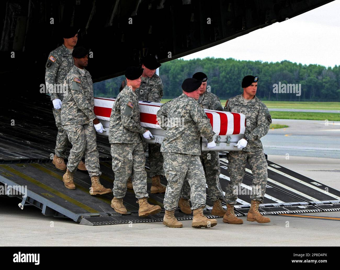 An Army carry team carries the transfer case containing the remains of ...