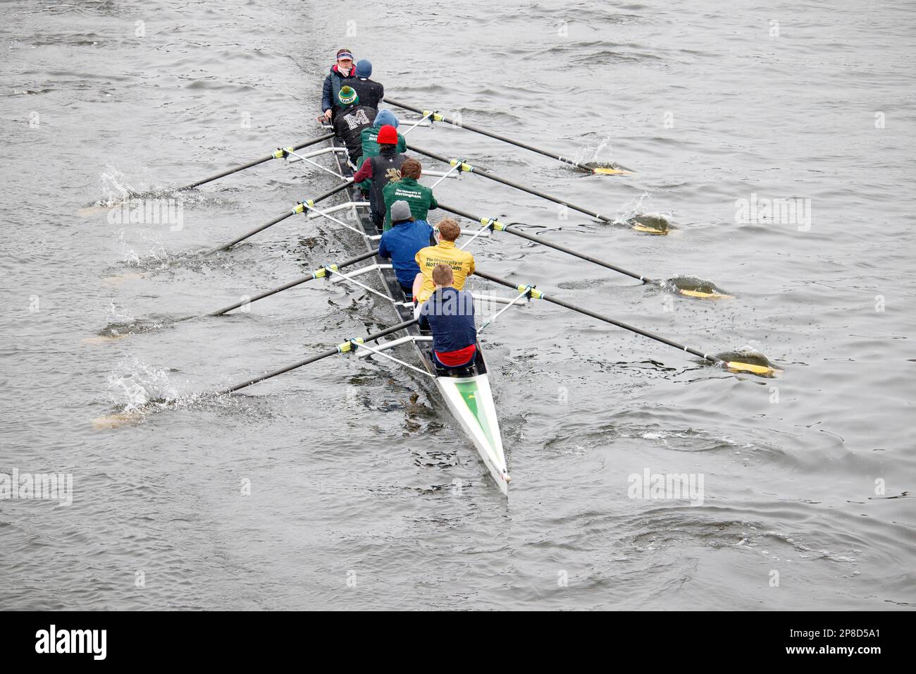 Nottingham University students rowing along the River Trent on a cold ...