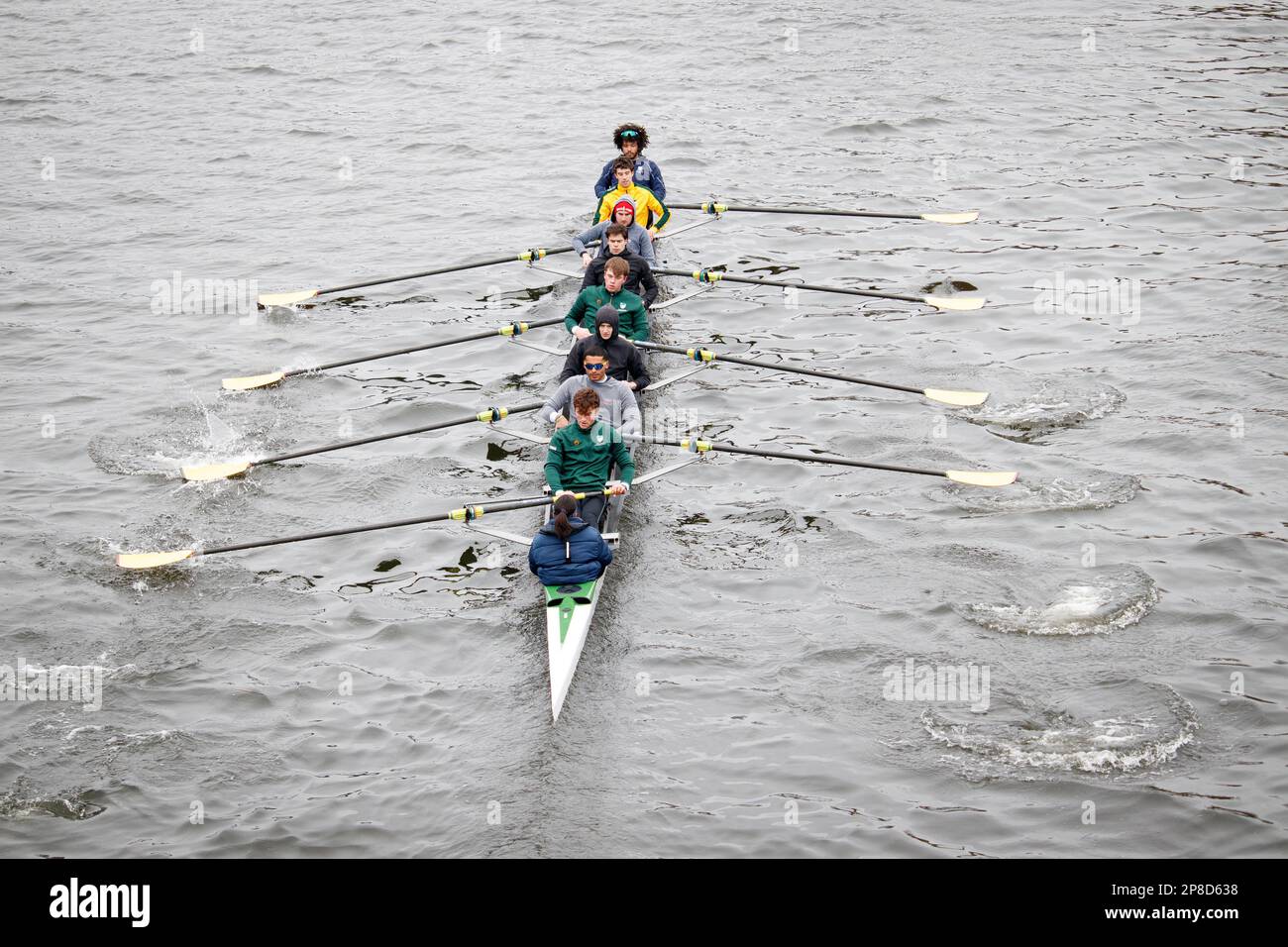 Nottingham University students rowing along the River Trent on a cold ...
