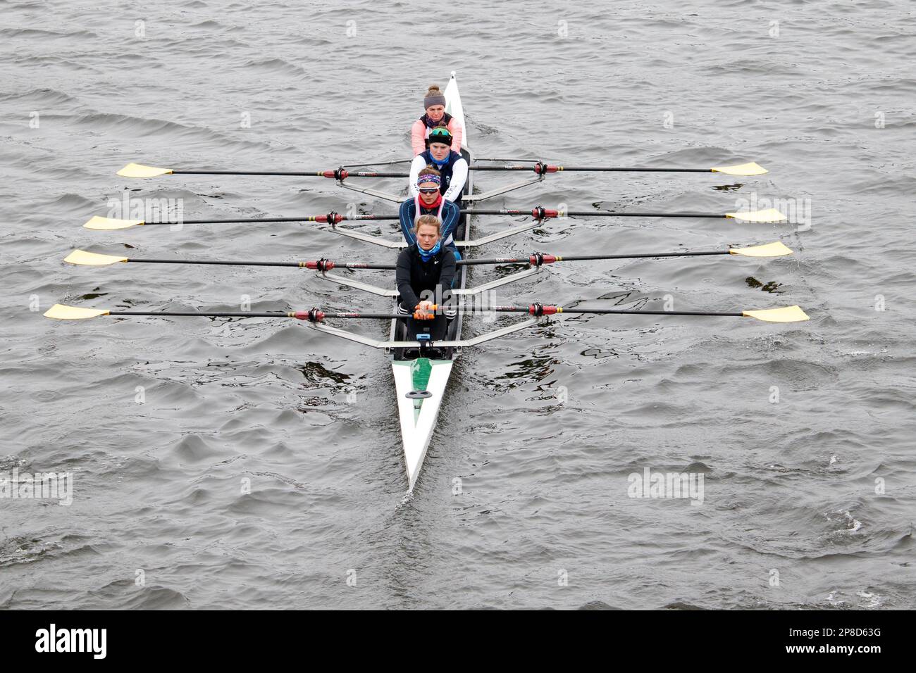 Nottingham University students rowing along the River Trent on a cold ...