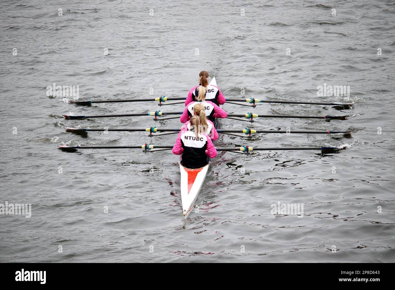 Nottingham University students rowing along the River Trent on a cold ...
