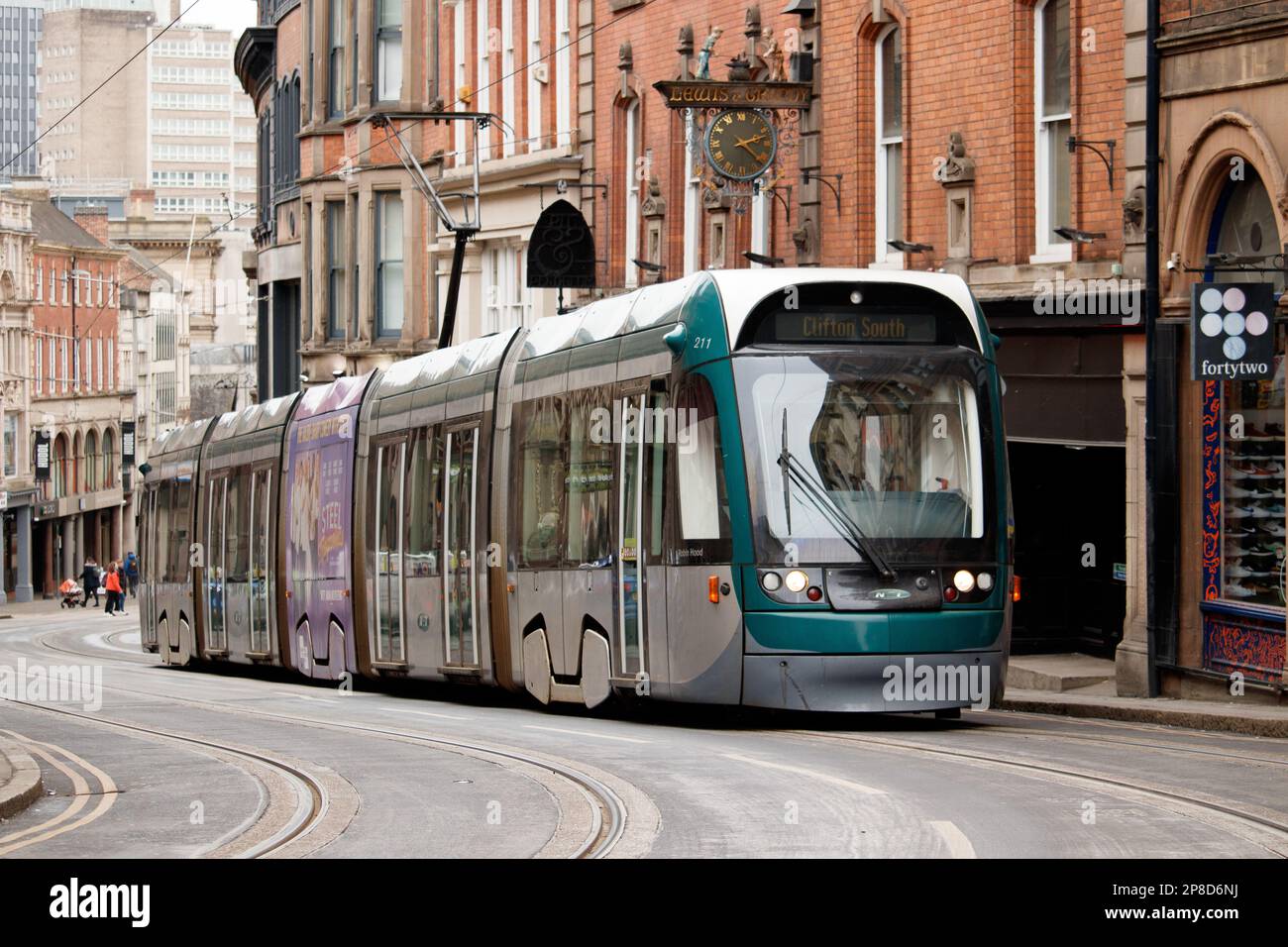 The Nottingham tram that takes the route from Clifton South to Pheonix ...