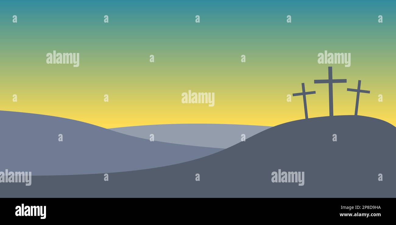 Three crosses on Golgotha Mountain. Easter concept vector illustration ...