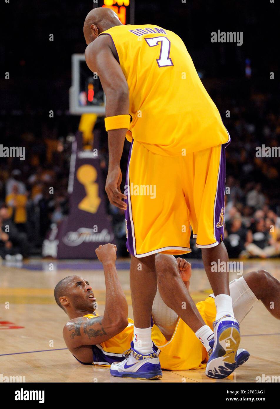 Los Angeles Lakers guard Kobe Bryant (24) pumps his fist as he his ...