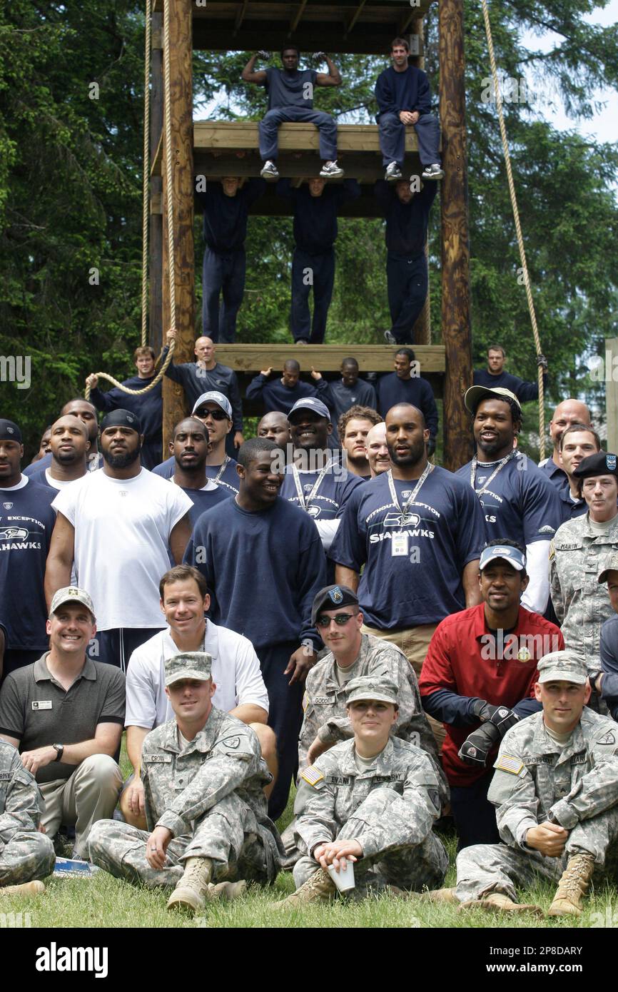 Seattle Seahawks head coach Jim Mora (kneeling second from lower left ...