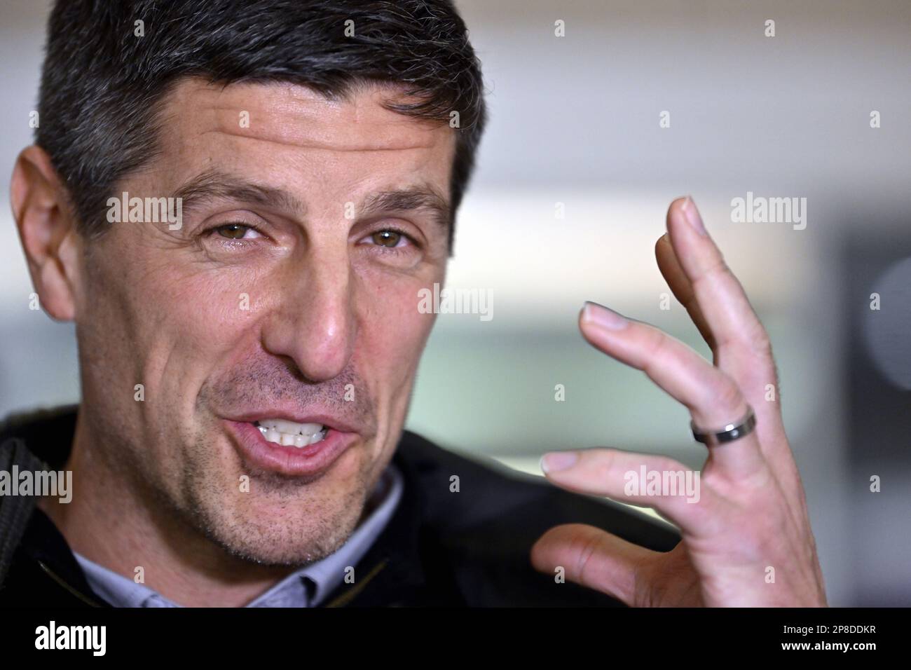 Victim of the attacks, former basket player Sebastien Bellin talks to ...
