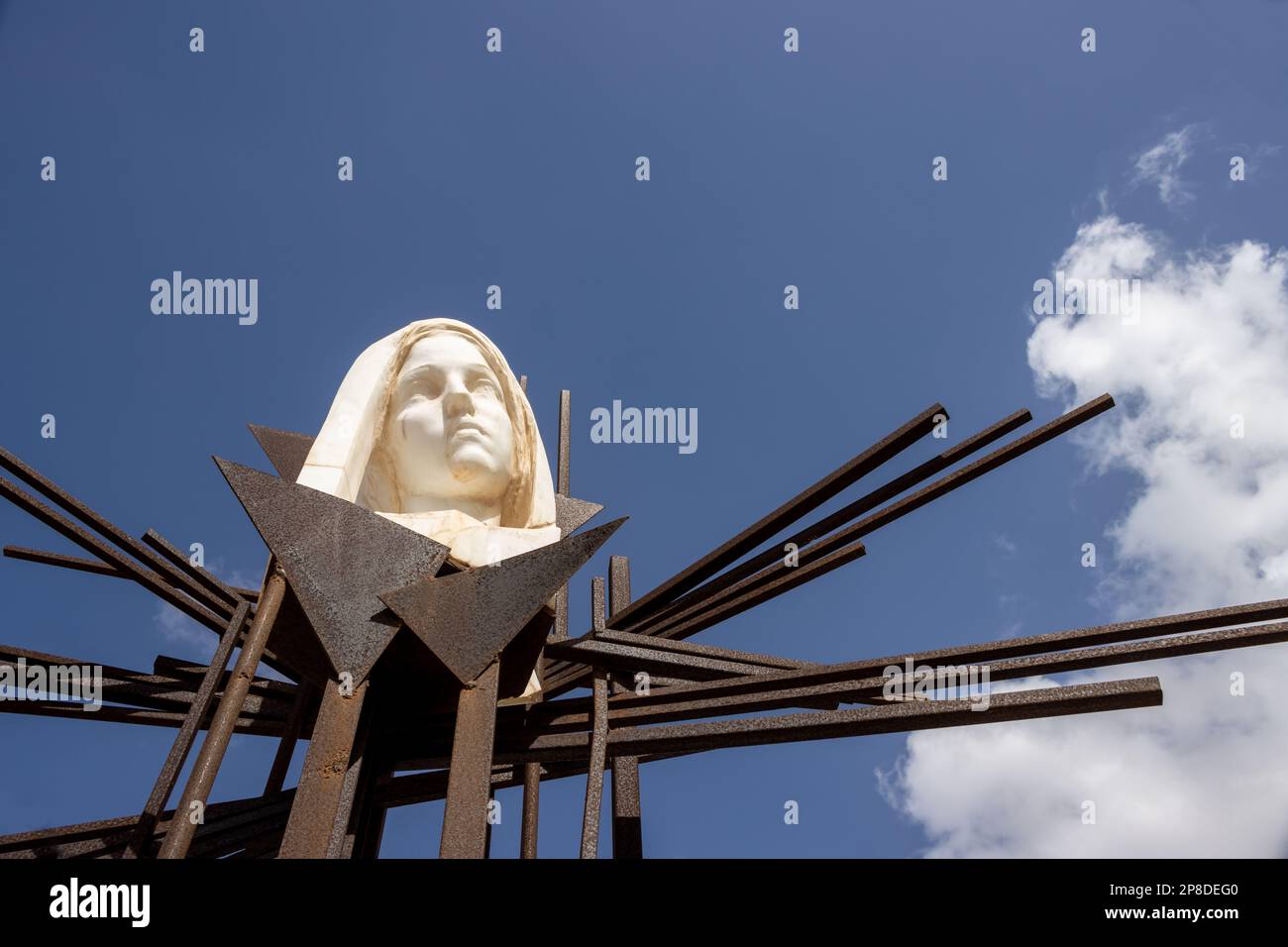 Temporary Saint Anna (Santa Ana) statue with a white portrait. Bright ...