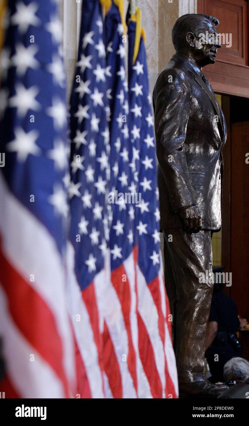 A bronze statue of President Ronald Reagan stands in the Rotunda of the ...