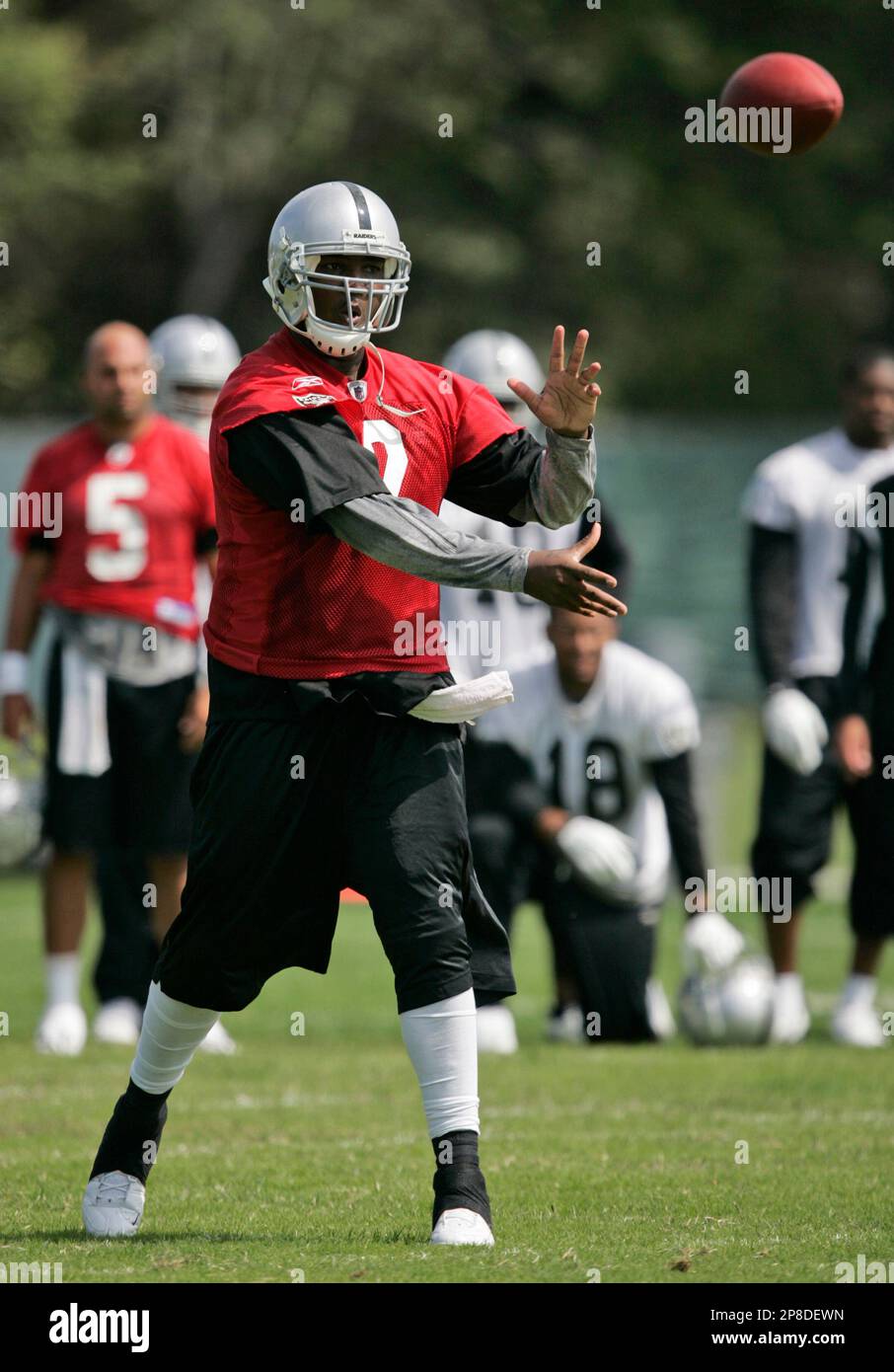 Oakland Raiders quarterback JaMarcus Russell throws a pass during NFL ...