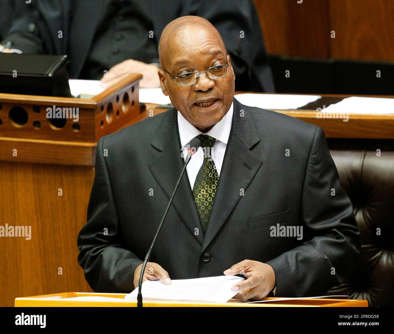 South African President Jacob Zuma, seen as he gives his first State of ...