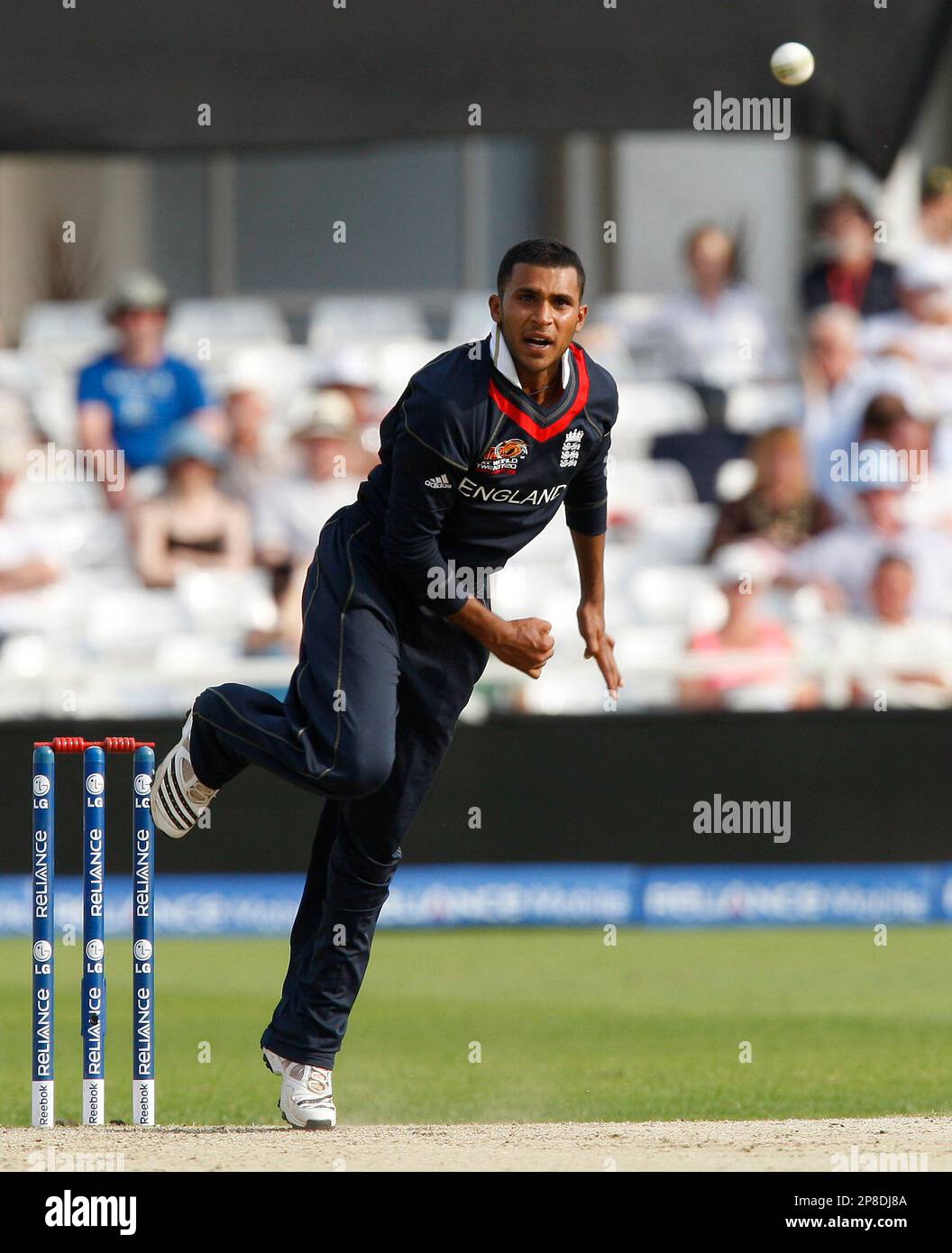 England's Adil Rashid bowls during his team's Twenty20 World Cup ...