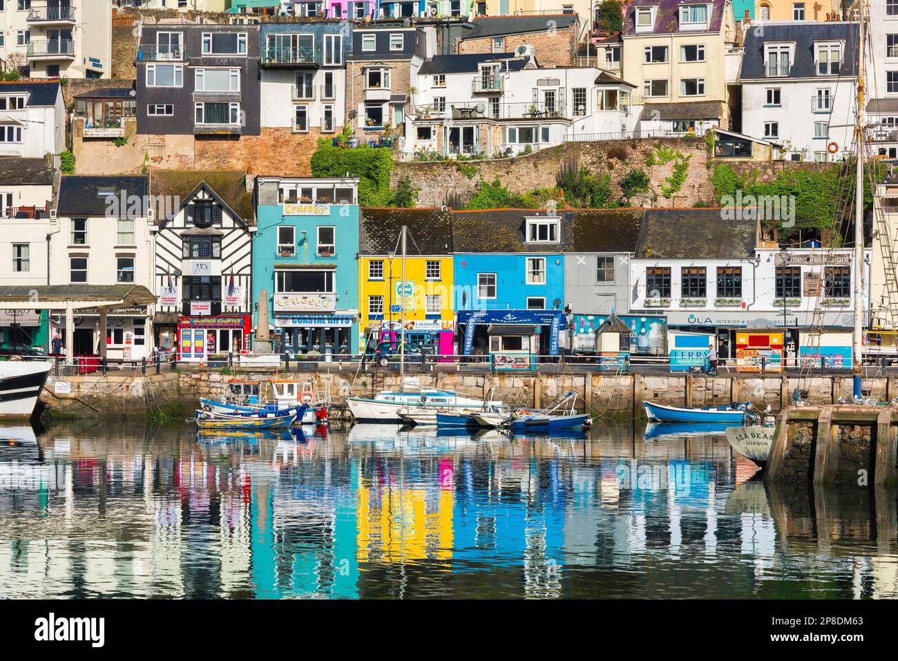 Harbour Devon, view of colourful waterfront property in the harbour at ...